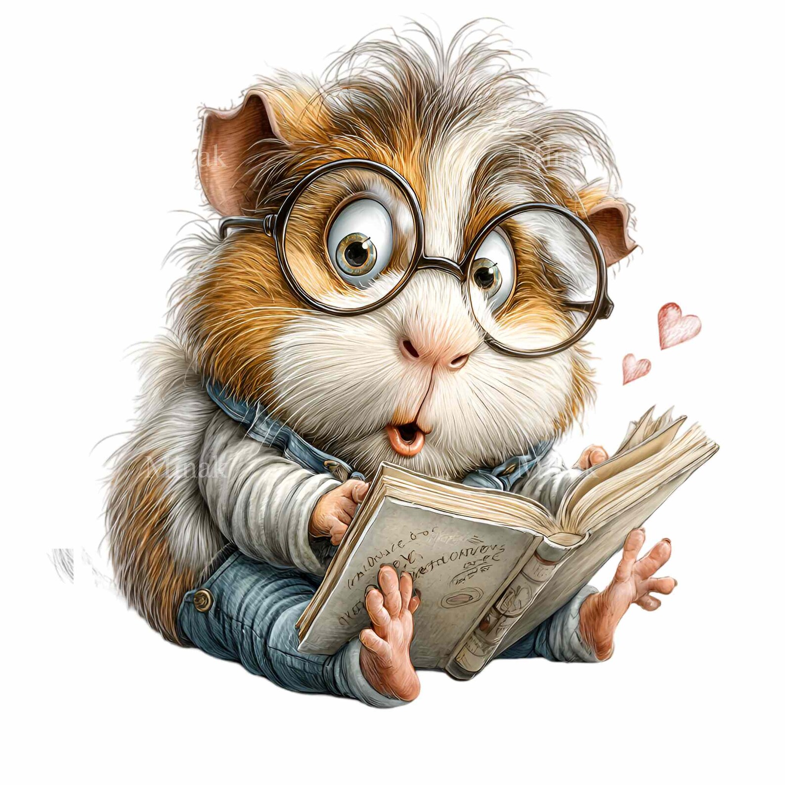 15 PNG Guinea Pig Reading Clipart - Cute Pet Illustration With Glasses ...
