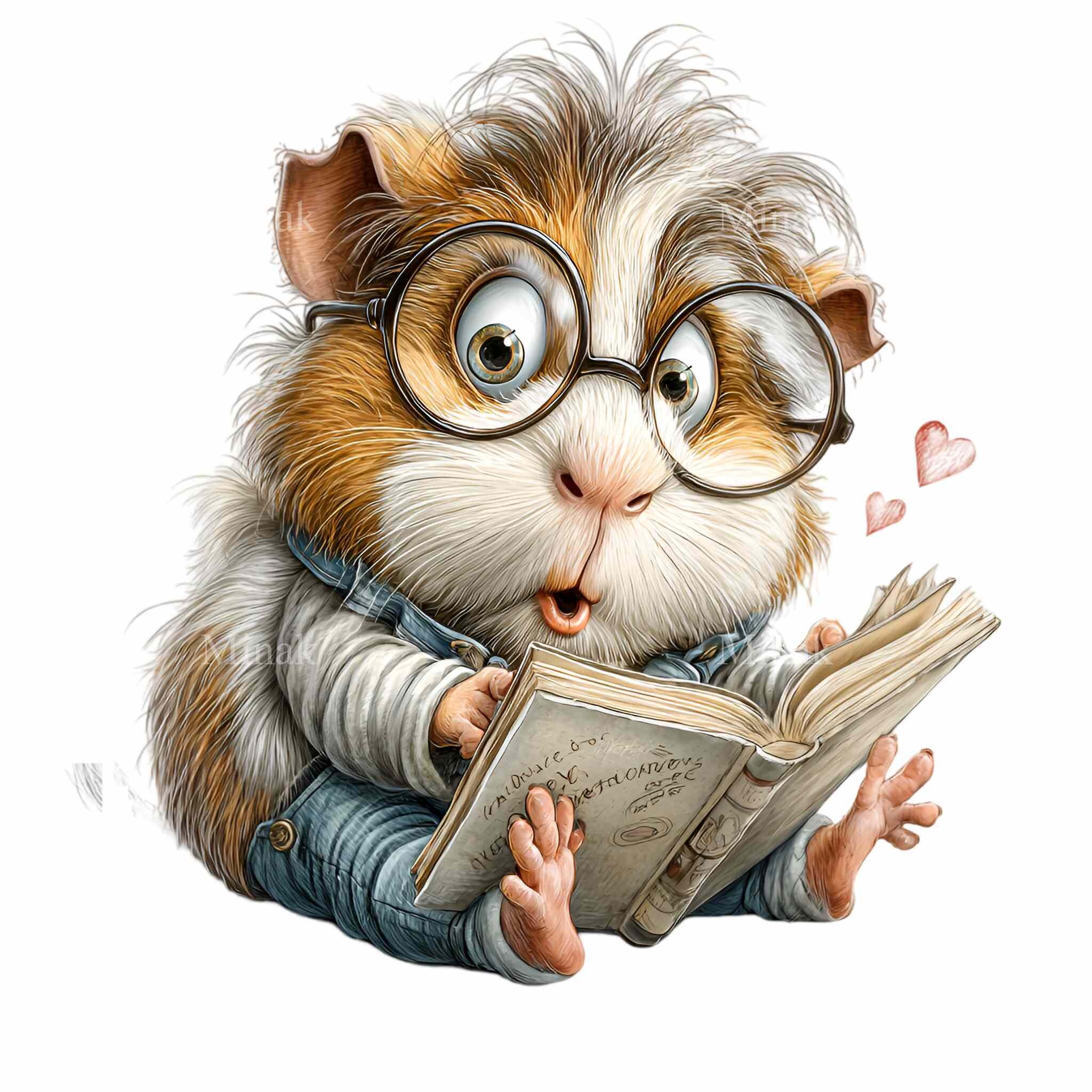 15 PNG Guinea Pig Reading Clipart - Cute Pet Illustration With Glasses ...