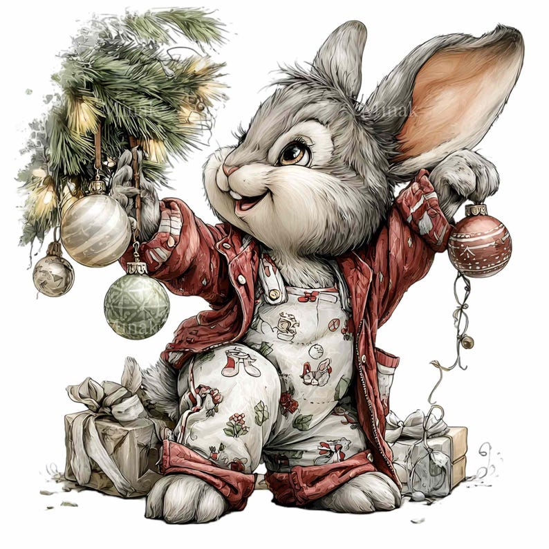 16 PNG Festive Bunny Clipart – Cute Winter Rabbit PNG – Holiday Animal ...
