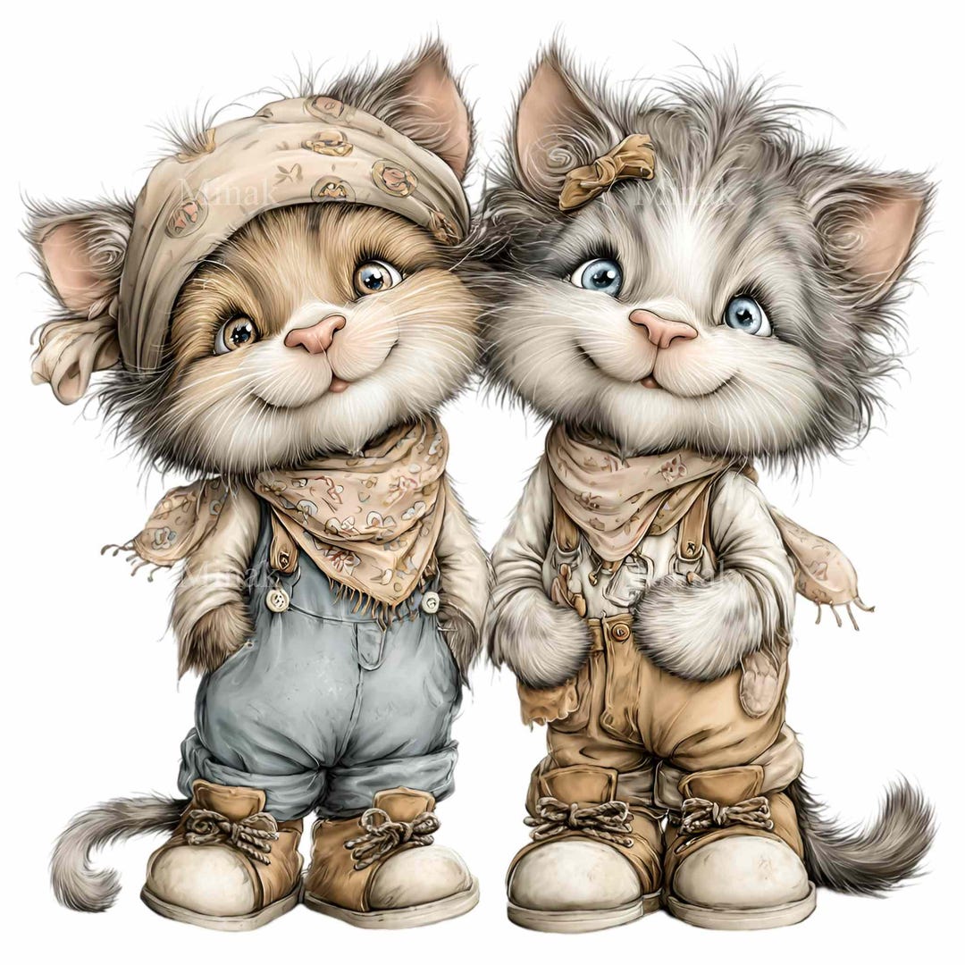 15 PNG Cute Kitten Friends Clipart – Cat Duo PNG for Nursery Wall Art ...