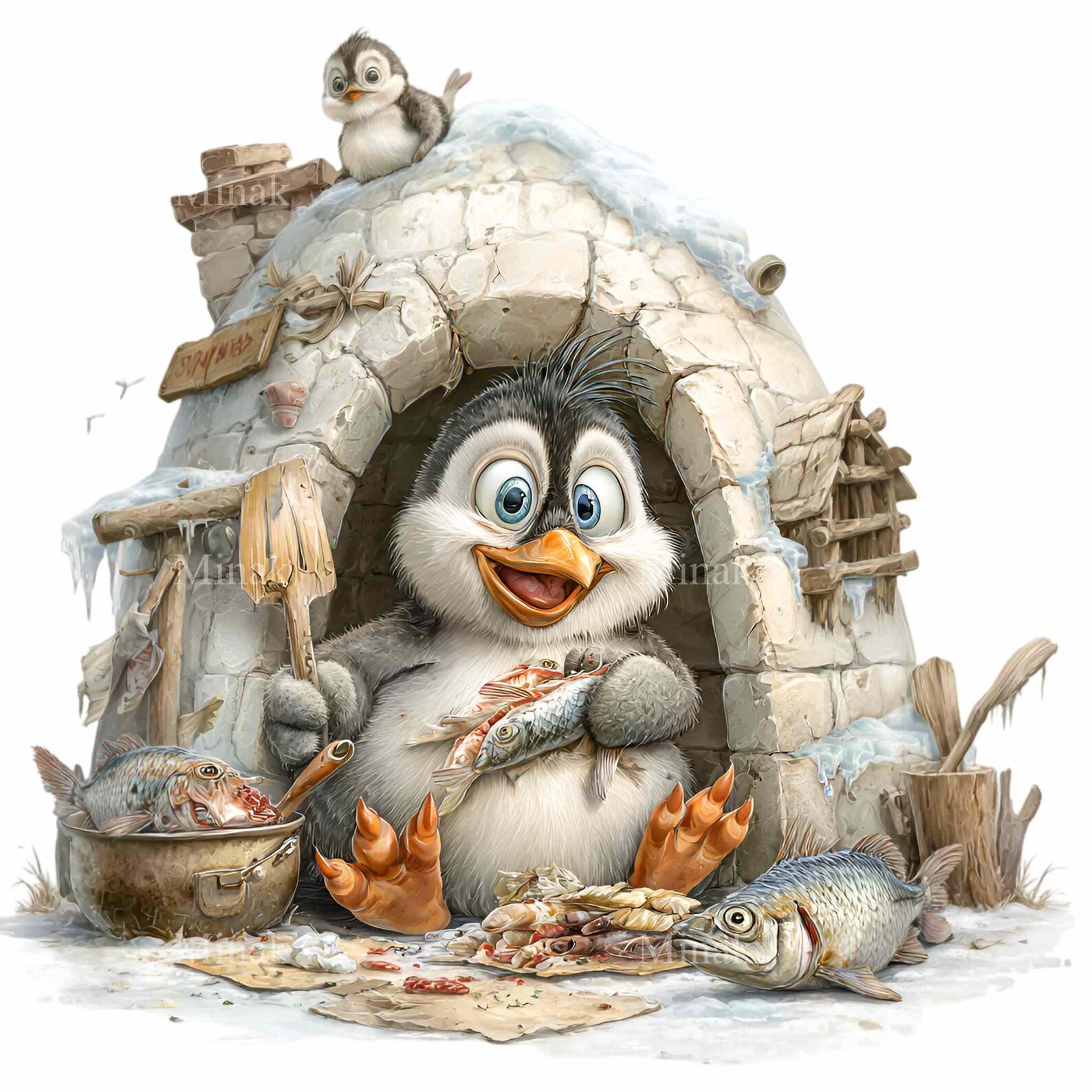 15 PNG Penguin Fisherman Clipart – Winter Igloo Illustration for Kids ...