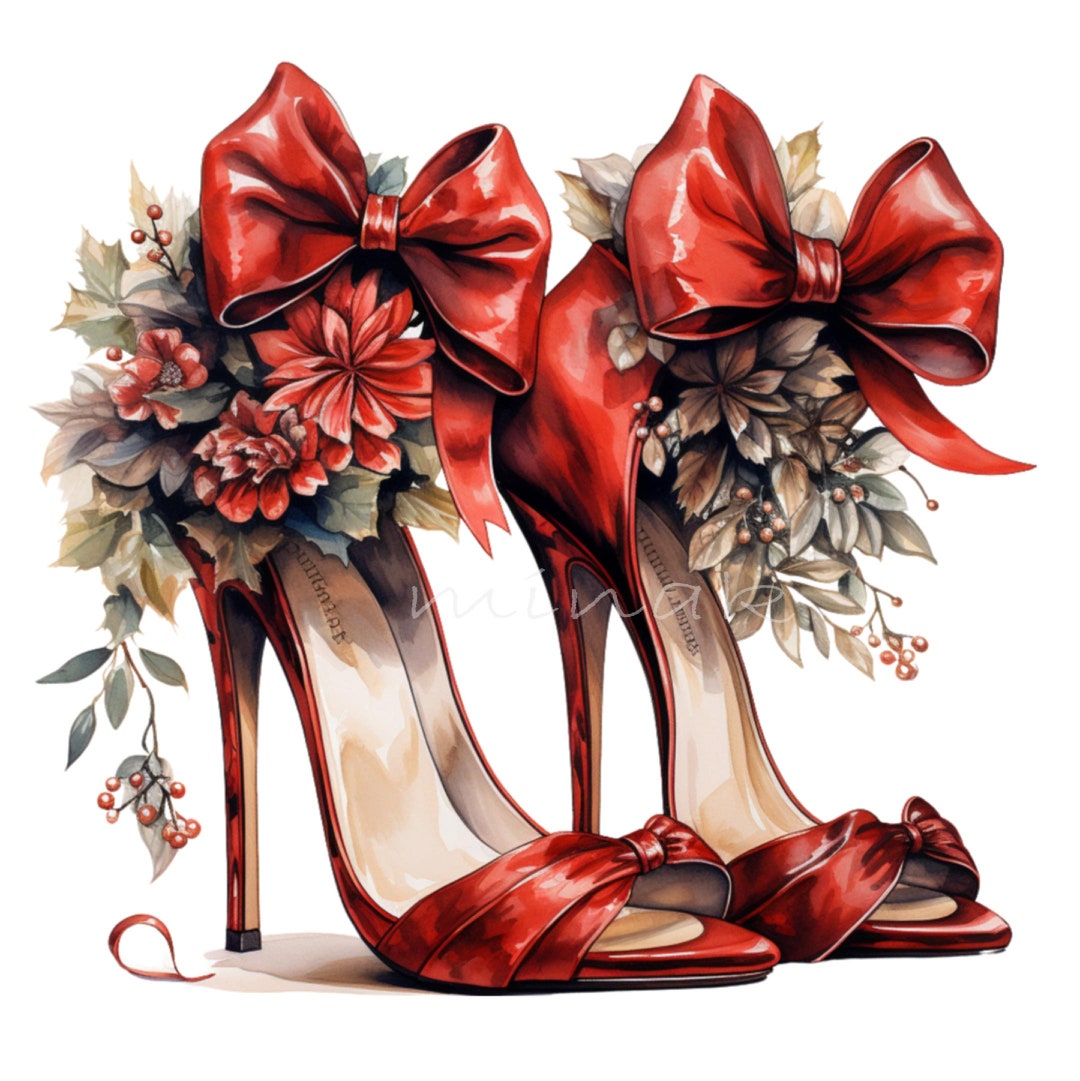 Red High Heel Clipart PNG, Floral Bow Shoes Art for Scrapbooking ...
