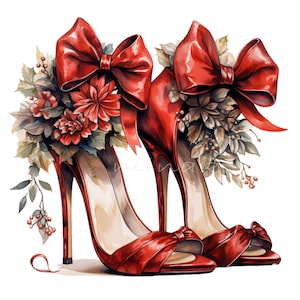 Red High Heel Clipart PNG, Floral Bow Shoes Art for Scrapbooking ...