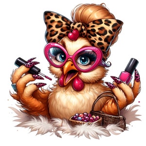 15 Fancy Chicken PNG Clipart - Glamorous Hen With Leopard Bow, Nail ...