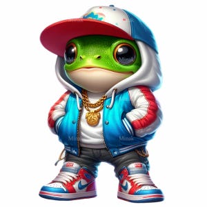 Hip Hop Frog PNG Clipart, 14 Cute Frog in Streetwear With Cap, Sneakers ...