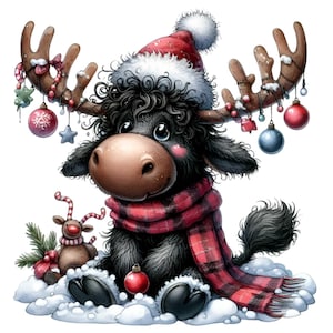 10 Funny Christmas Moose PNG Clipart With Hat, Scarf, and Decorated ...