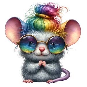 Cool Rainbow Mouse Clipart, Sunglasses, Bow Tie, Digital Download, 10 ...