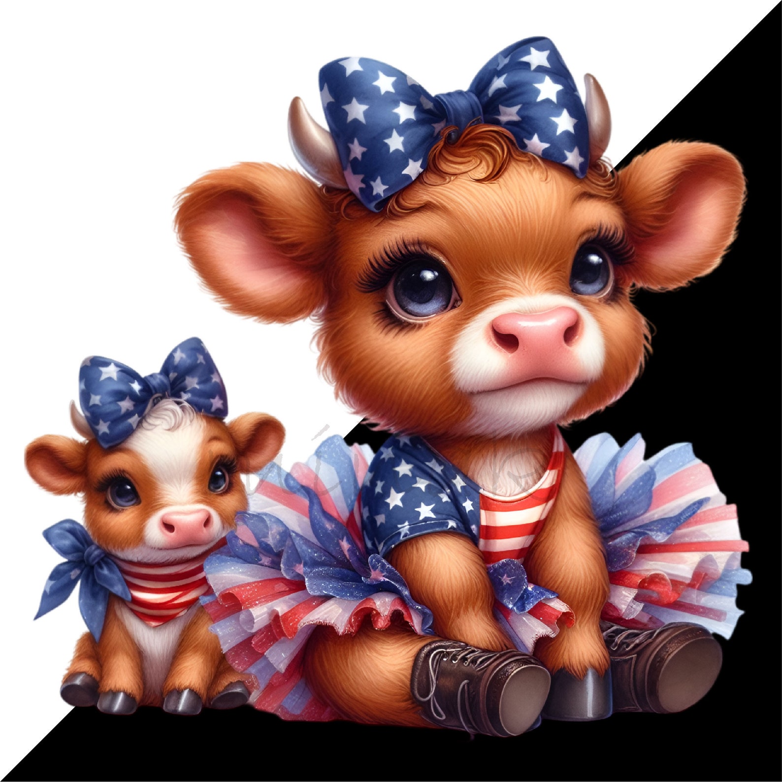 Patriotic Cow PNG, 12 Heifer Baby Animal USA Flag Clip Art, Printable ...