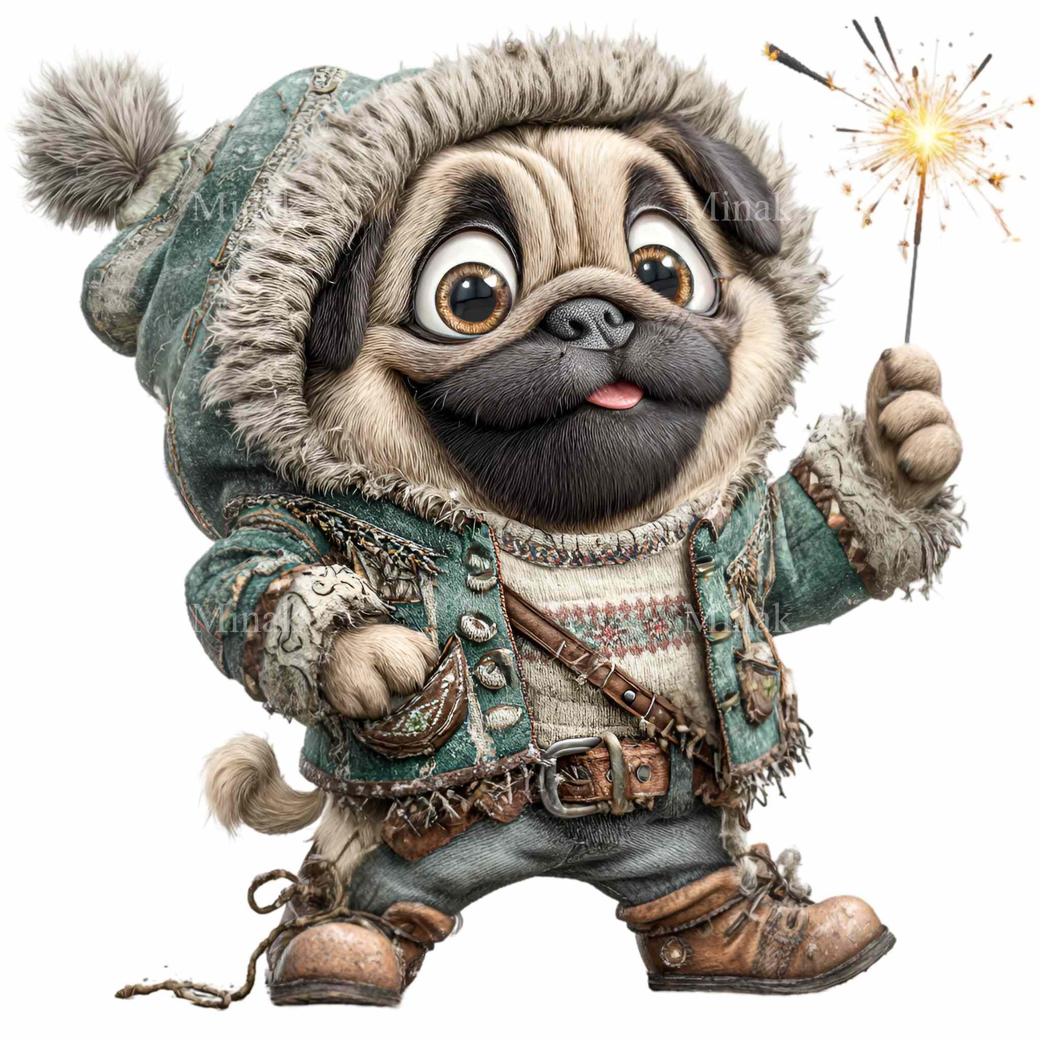 12 PNG Winter Pug – New Year Dog PNG Clipart – Cute Festive Pet With ...