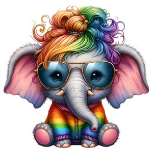 Rainbow Animal Clipart, Elephant Clip Art, Birthday Clipart, 10 PNG ...
