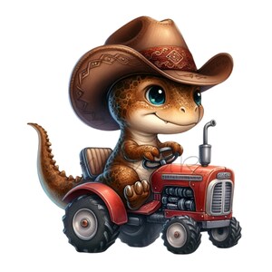 Cute Dinosaur Farmer 10 PNG Tractor Farm Kids Illustration Clipart ...