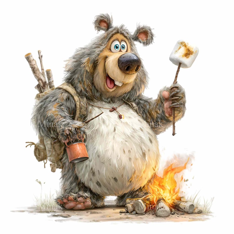 16 PNG Camping Bear Clipart – Funny Campfire Bear Illustration, Outdoor ...