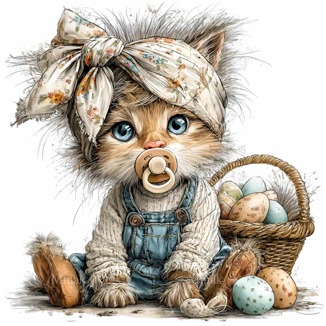 12 PNG Baby Kitten Pacifier Clipart, Cat With Headband Eggs Basket ...