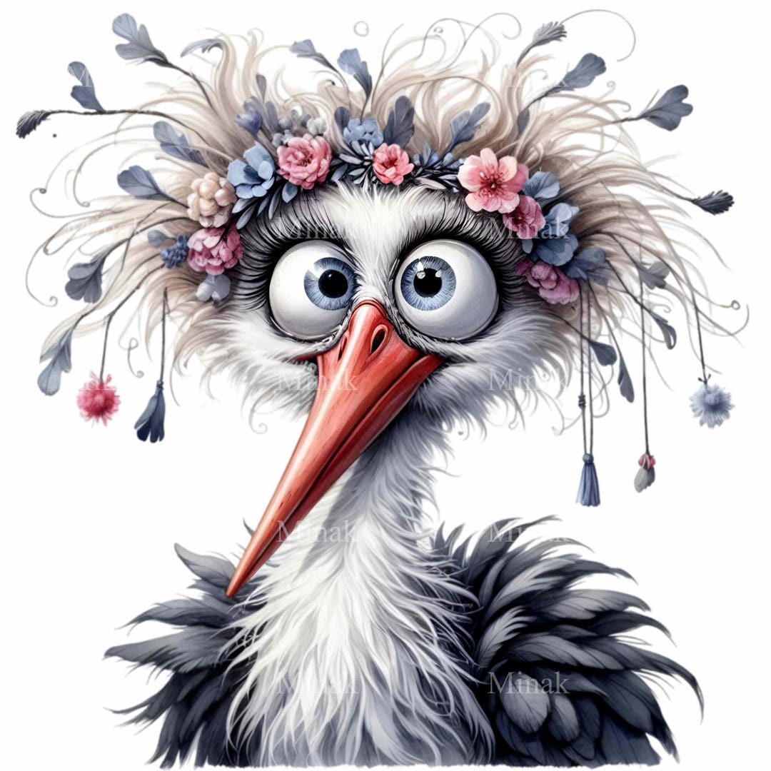 Stork PNG Clipart With Floral Crown 12 Adorable Bird Art for Crafts ...