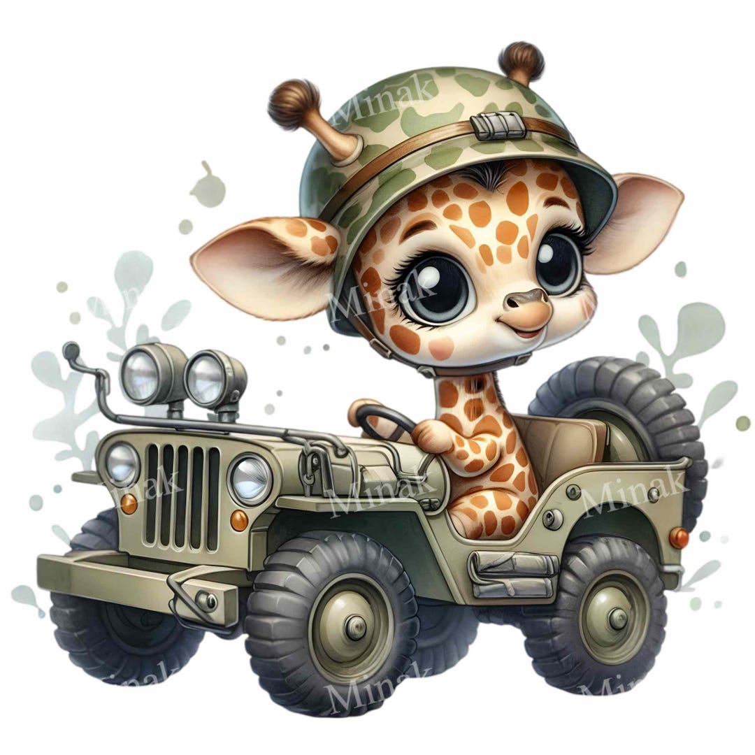 Cute Giraffe in Military Helmet Clipart, 10 Adorable Cartoon Animal ...