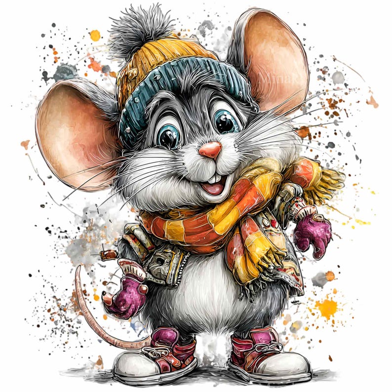 12 PNG Fall Cartoon Mouse – Funny Animal PNG – Cute Mouse in Scarf for ...