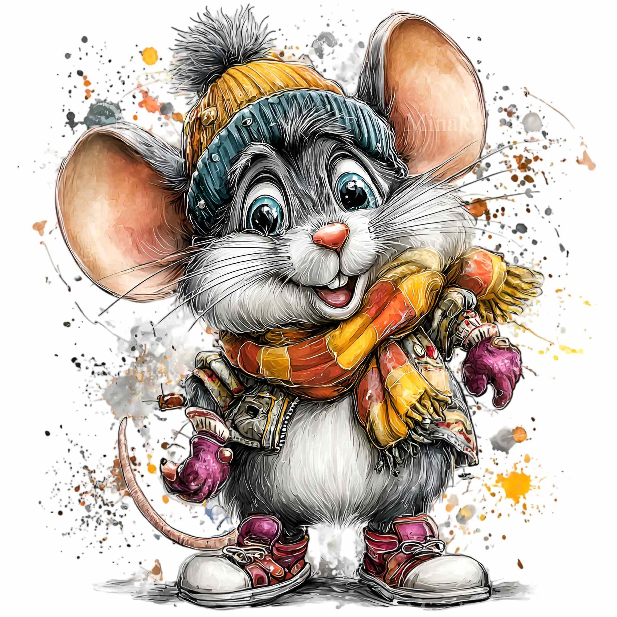 12 PNG Fall Cartoon Mouse – Funny Animal PNG – Cute Mouse in Scarf for ...