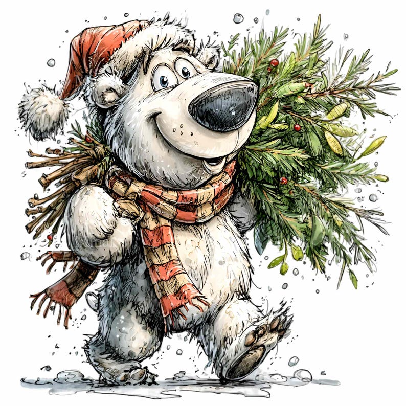 15 PNG Christmas Bear Clipart – Holiday Tree Carrying Bear PNG – Cute ...