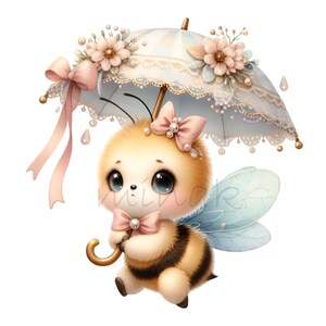 Honey Bee Clipart, Cute Bumblebee Clip Art, 10 PNG Flower Umbrella ...