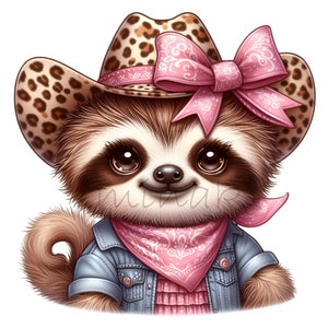 Cowboy Sloth Clipart 12 PNG Cute Sloth With Cowboy Hat and Pink Bow ...