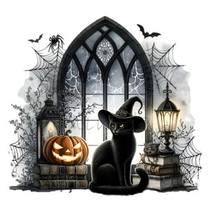 Spooky Halloween Cat Clipart PNG - 12 Gothic Black Kitten Illustration ...