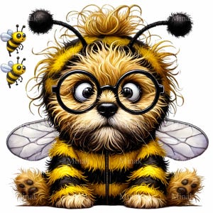 12 Bee Puppy PNG Clipart: Adorable Dog in Bumblebee Costume With Wings ...