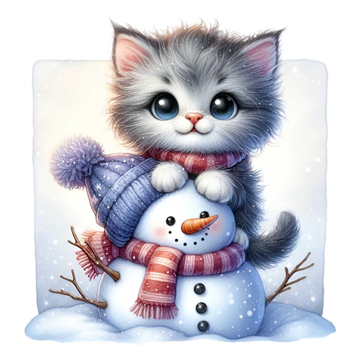 18 PNG Winter Kitten Snowman Clipart – Cute Holiday Cat PNG – Christmas ...