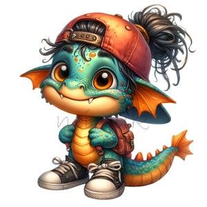 Cute Baby Dragon Go to School Backpack Books Clipart 12 PNG ...