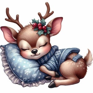 12 PNG Sleeping Reindeer Clipart – Cute Christmas Deer PNG – Festive ...