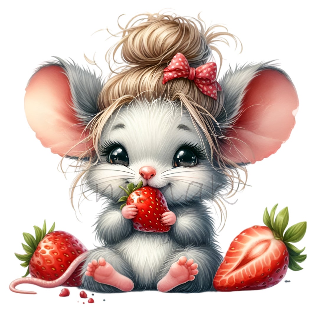Baby Mouse Eating Fruits Summer Nursery Wall Art Clipart 14 PNG - Etsy
