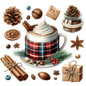 Winter Hot Chocolate Clipart PNG 12 Plaid Mug With Whipped Cream ...