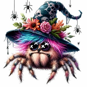 12 PNG Cute Halloween Spider PNG Clipart, Furry Spider With Witch Hat ...