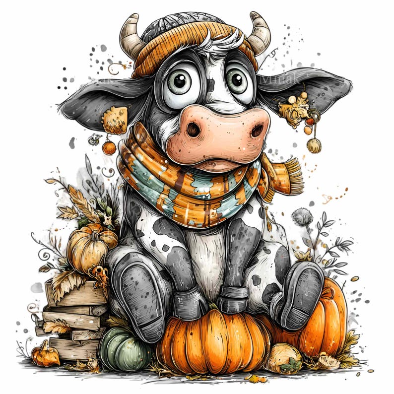 10 PNG Fall Cow Beanie Heifer Clipart, Autumn Pumpkin Farm Animal - Etsy