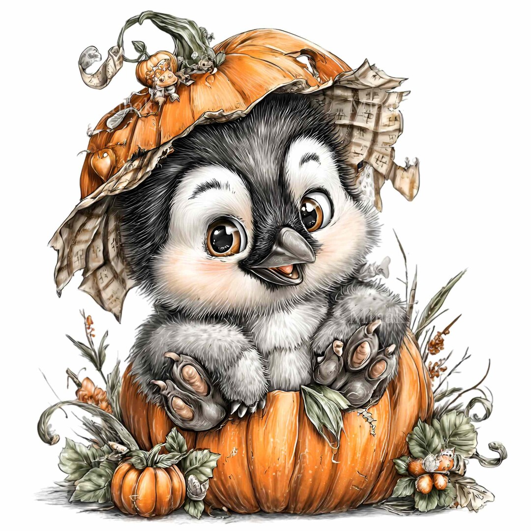 14 PNG Penguin Pumpkin Clipart, Fall Bird Autumn Animal Halloween - Etsy