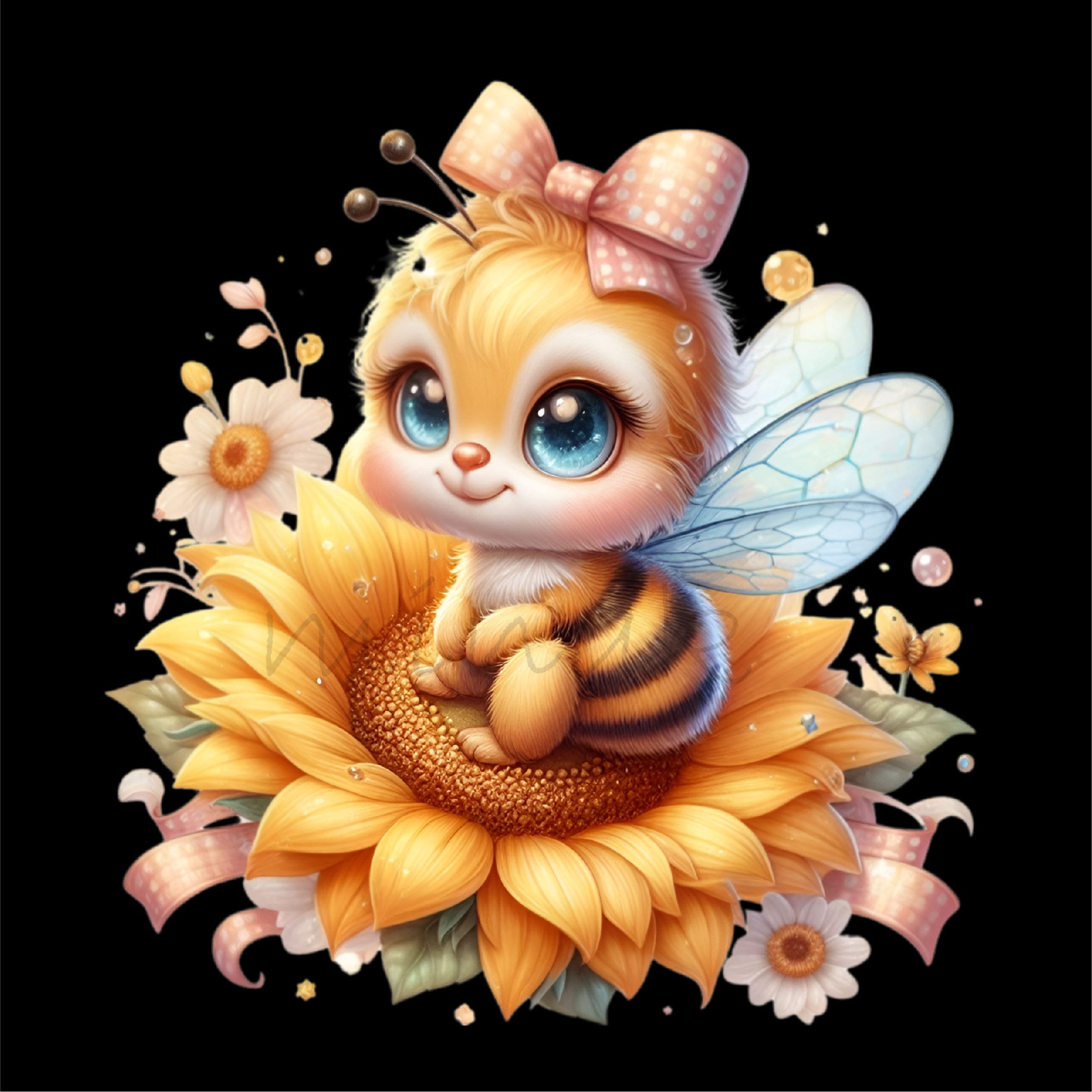 14 Cute Baby Bee PNG Clipart With Sunflower, Adorable Bumblebee Girl ...
