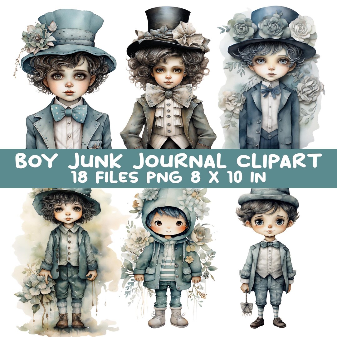 Boy Junk Journal Clipart PNG Bundle 15 Watercolor Holiday Card - Etsy