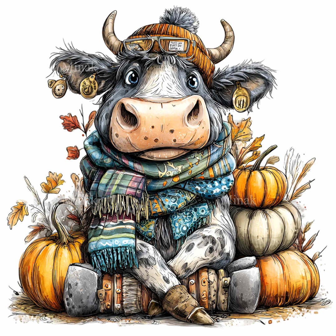 14 PNG Fall Highland Cow Clipart, Autumn Heifer Pumpkin Farmhouse - Etsy