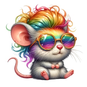 Cool Rainbow Mouse Clipart, Sunglasses, Bow Tie, Digital Download, 10 ...