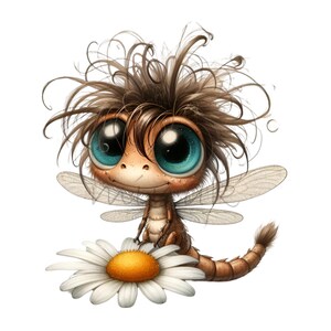 Cute Furry Dragonfly Insect on Daisy Digital Clipart 14 PNG - Adorable ...