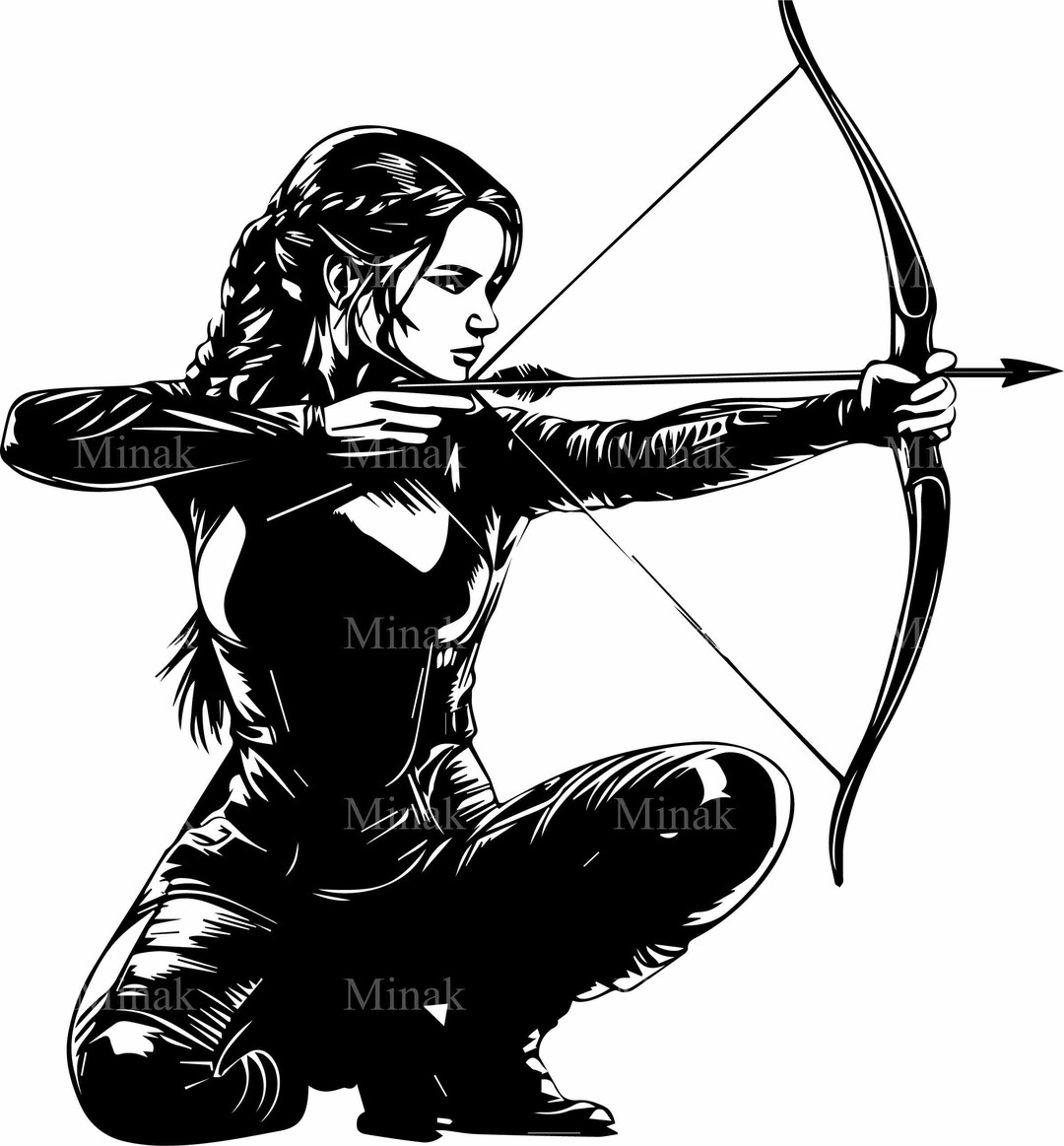 4 SVG Female Archer SVG Cut File - Kneeling Warrior Woman Aiming Bow ...