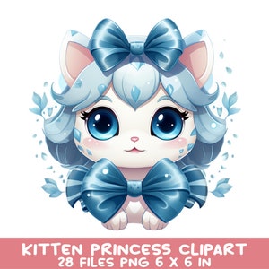 Princess Cat Clipart Bundle 28 PNG Watercolor Kitten Nursery for ...