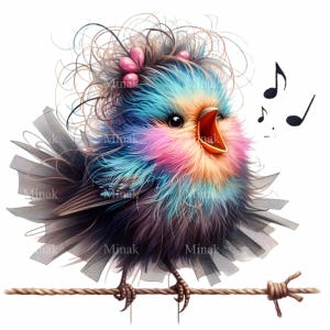 12 PNG Singing Bird Clipart, Blue Chick Watercolor, Music Teacher Gift ...