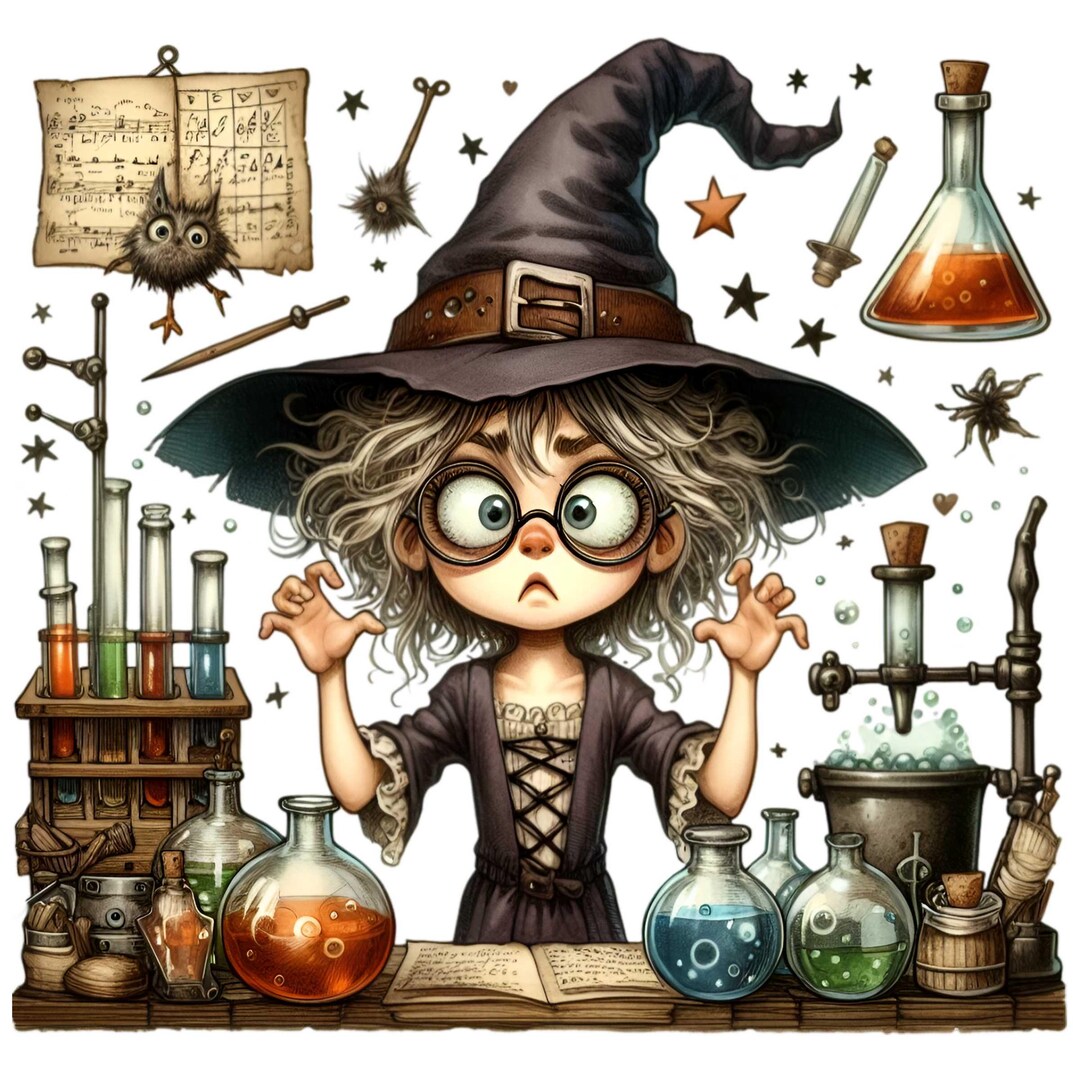 Cute Witch in Potion Lab Clipart 14 Halloween Witch PNG Adorable ...