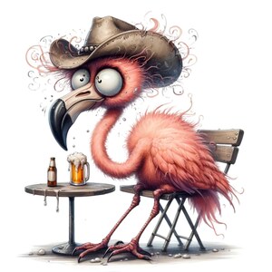 10 Cowboy Flamingo PNG – Funny Western Bird Drinking Beer – Retro Bar ...
