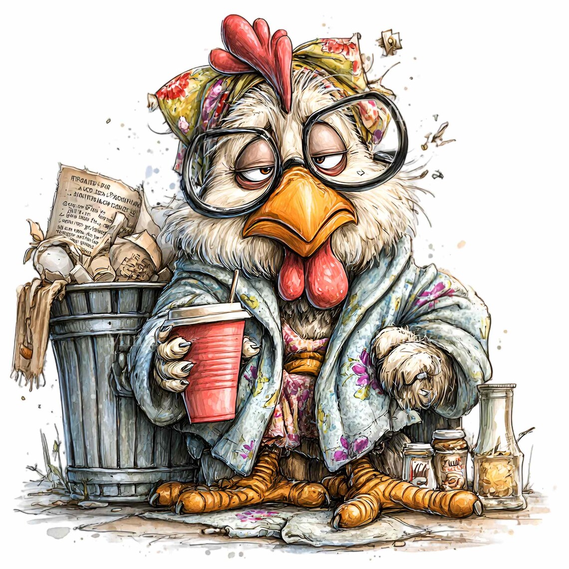 15 PNG Funny Coffee Chicken – Hen PNG Clipart – Tired Morning Rooster ...