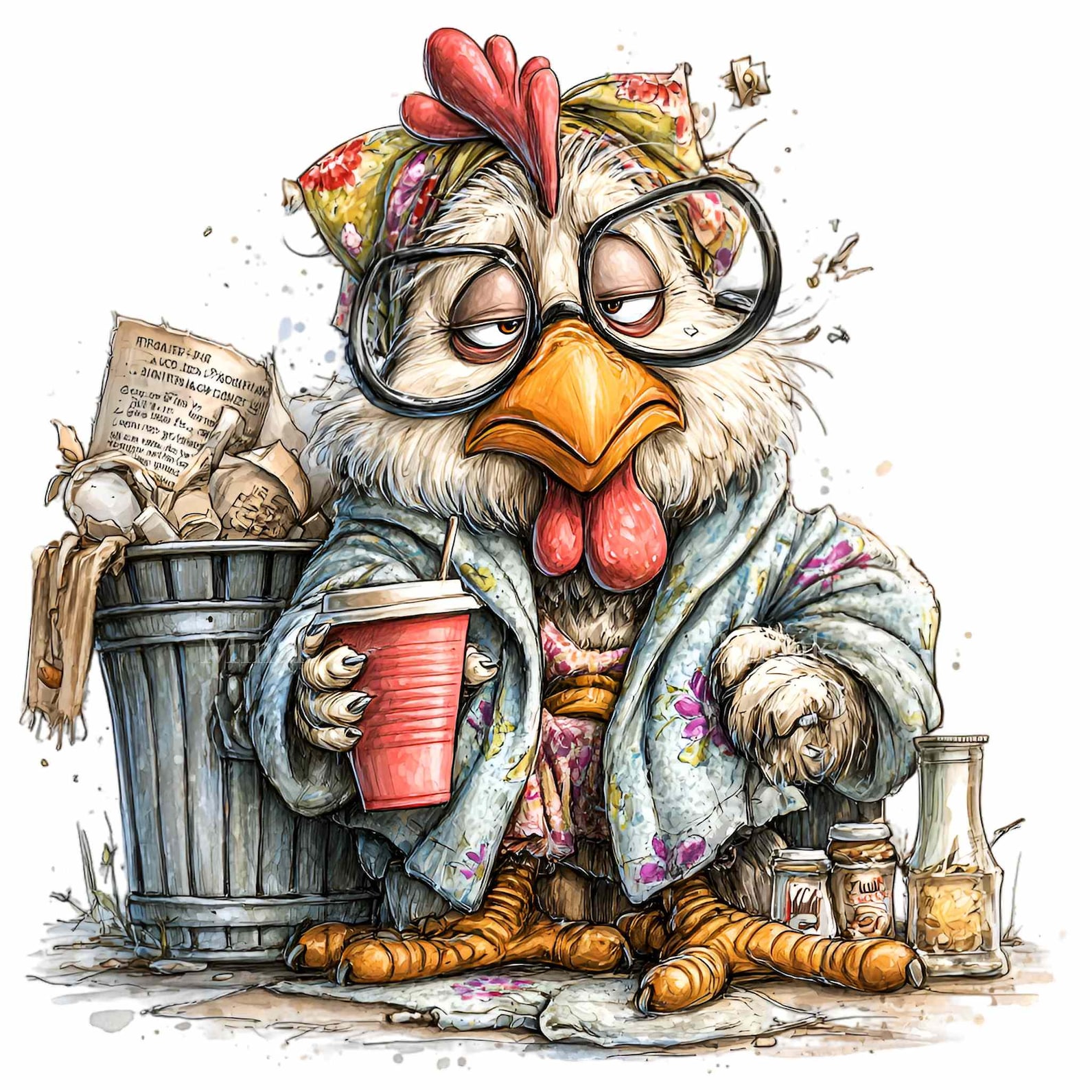 15 PNG Funny Coffee Chicken – Hen PNG Clipart – Tired Morning Rooster ...