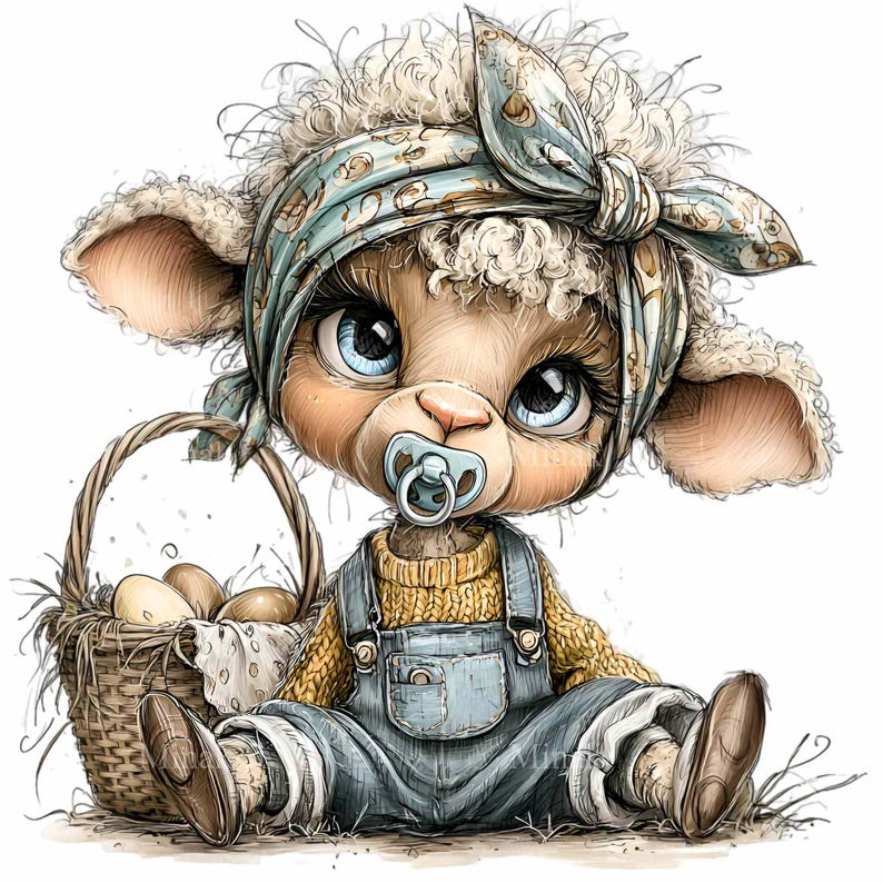 15 PNG Easter Lamb Clipart, Baby Sheep With Eggs Basket, Spring Nursery ...