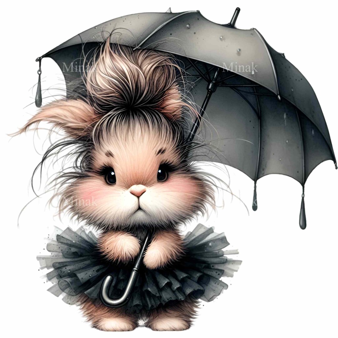 12 PNG Cute Bunny PNG Clipart, Bunny With Umbrella Illustration, Rainy ...