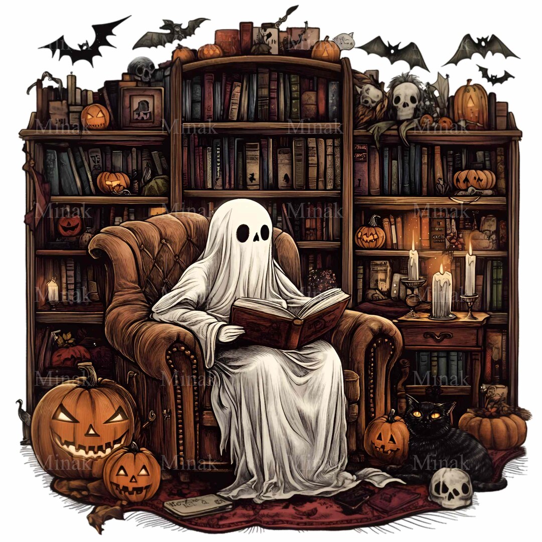 11 Ghost Librarian Reading PNG Clipart – Haunted Library With Candles ...