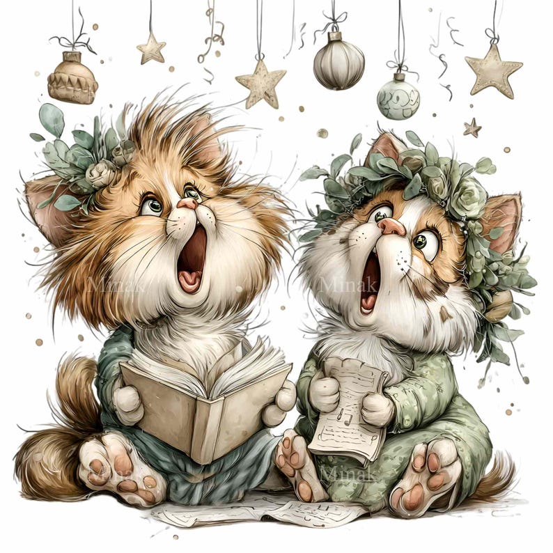 15 PNG Caroling Kittens Clipart – Christmas Cat PNG Illustration – Cute ...